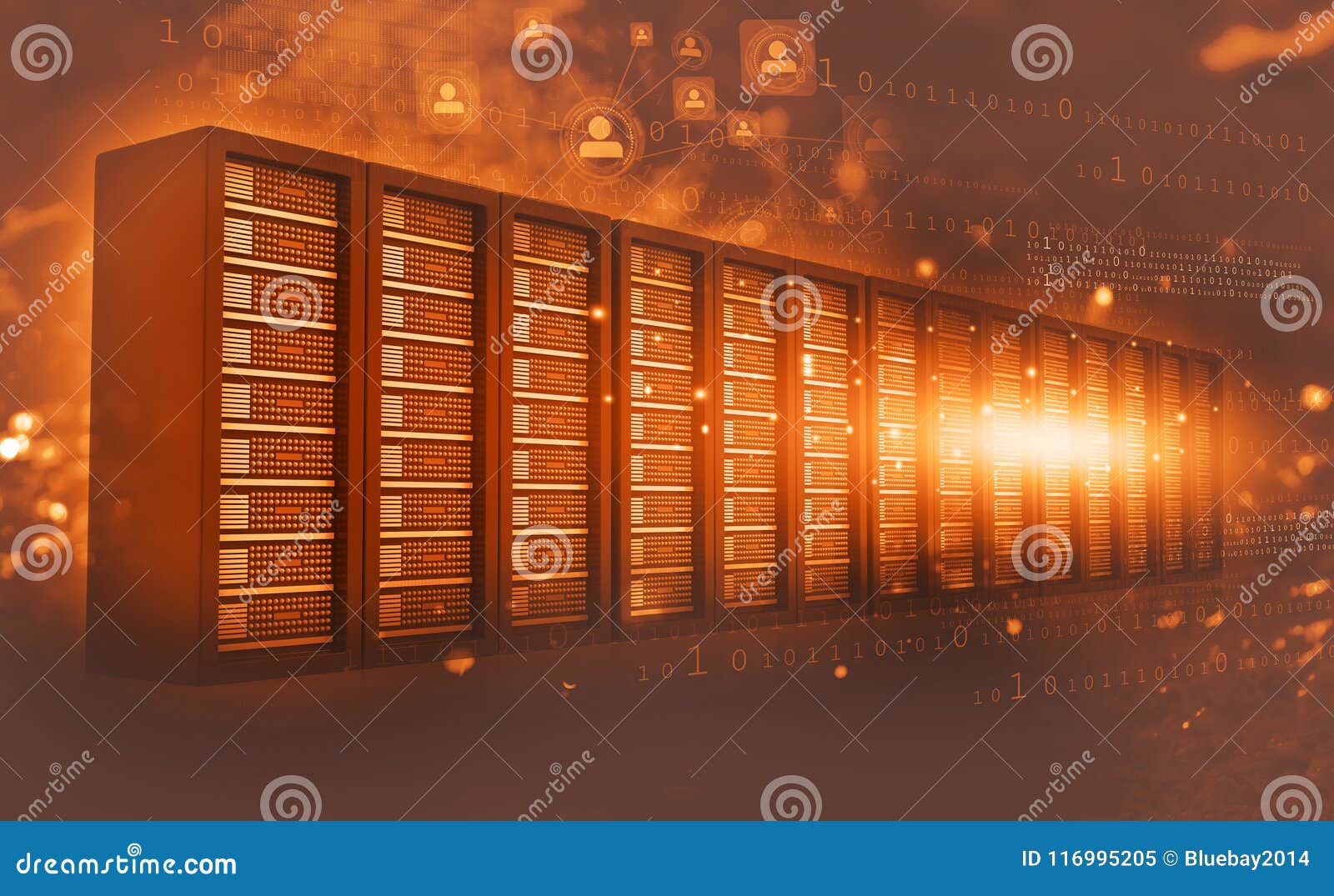 Computer Server Room with Binary Data Stock Illustration - Illustration ...