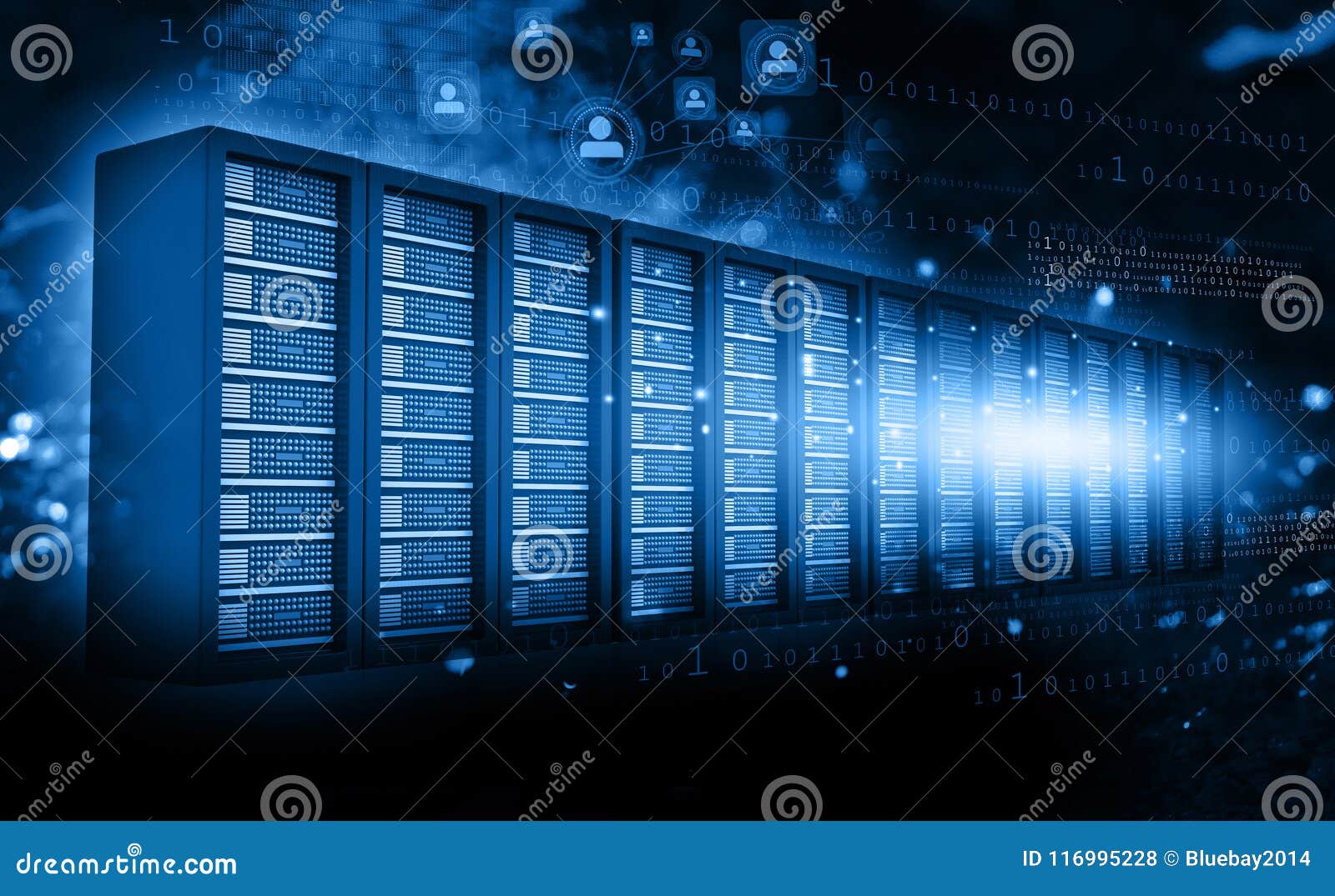 Computer Server Room with Binary Data Stock Illustration - Illustration ...
