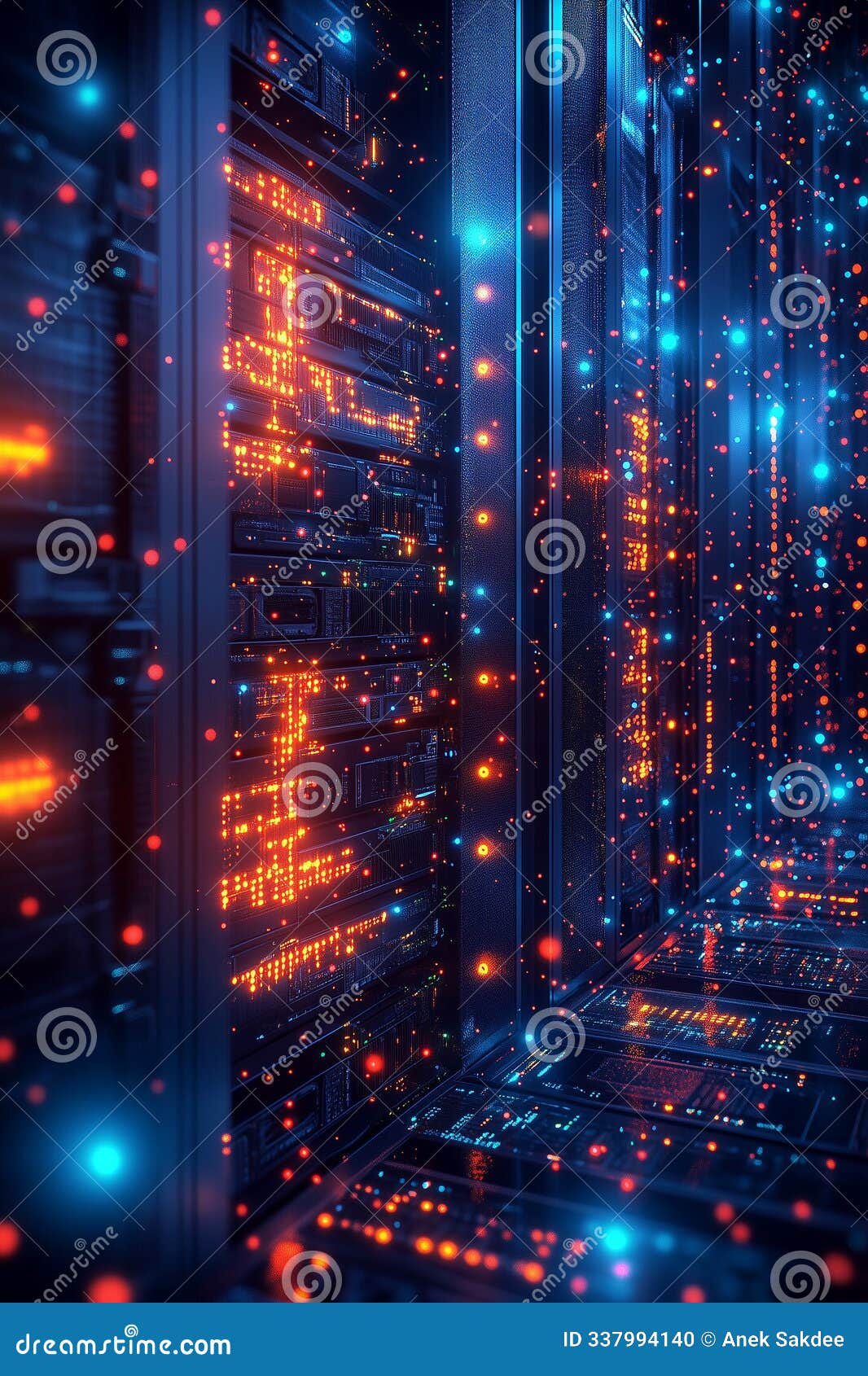 A Computer Server Room with a Blue and Orange Glow. the Room is Filled ...