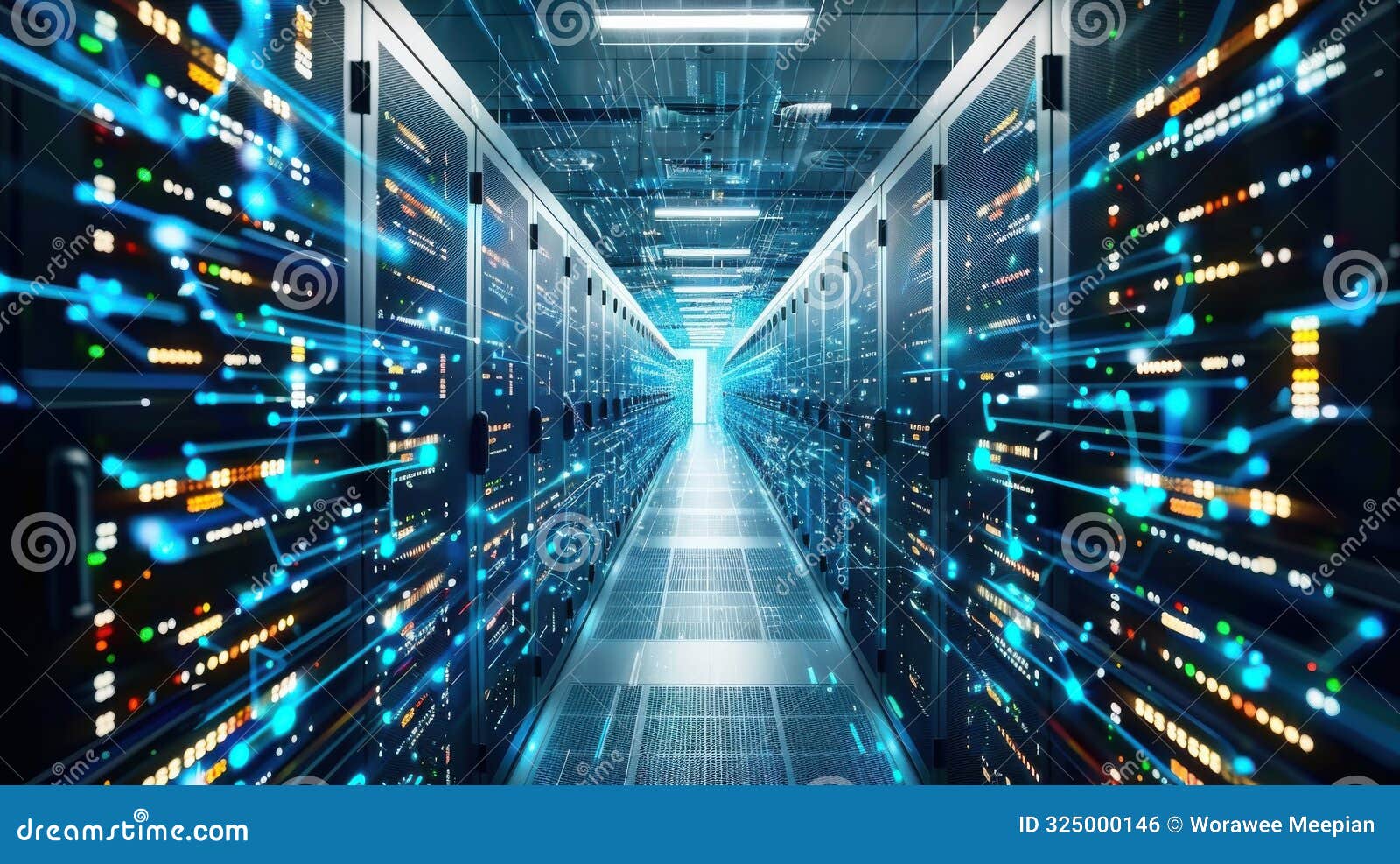 A Computer Server Room with a Blue and White Design Stock Photo - Image ...