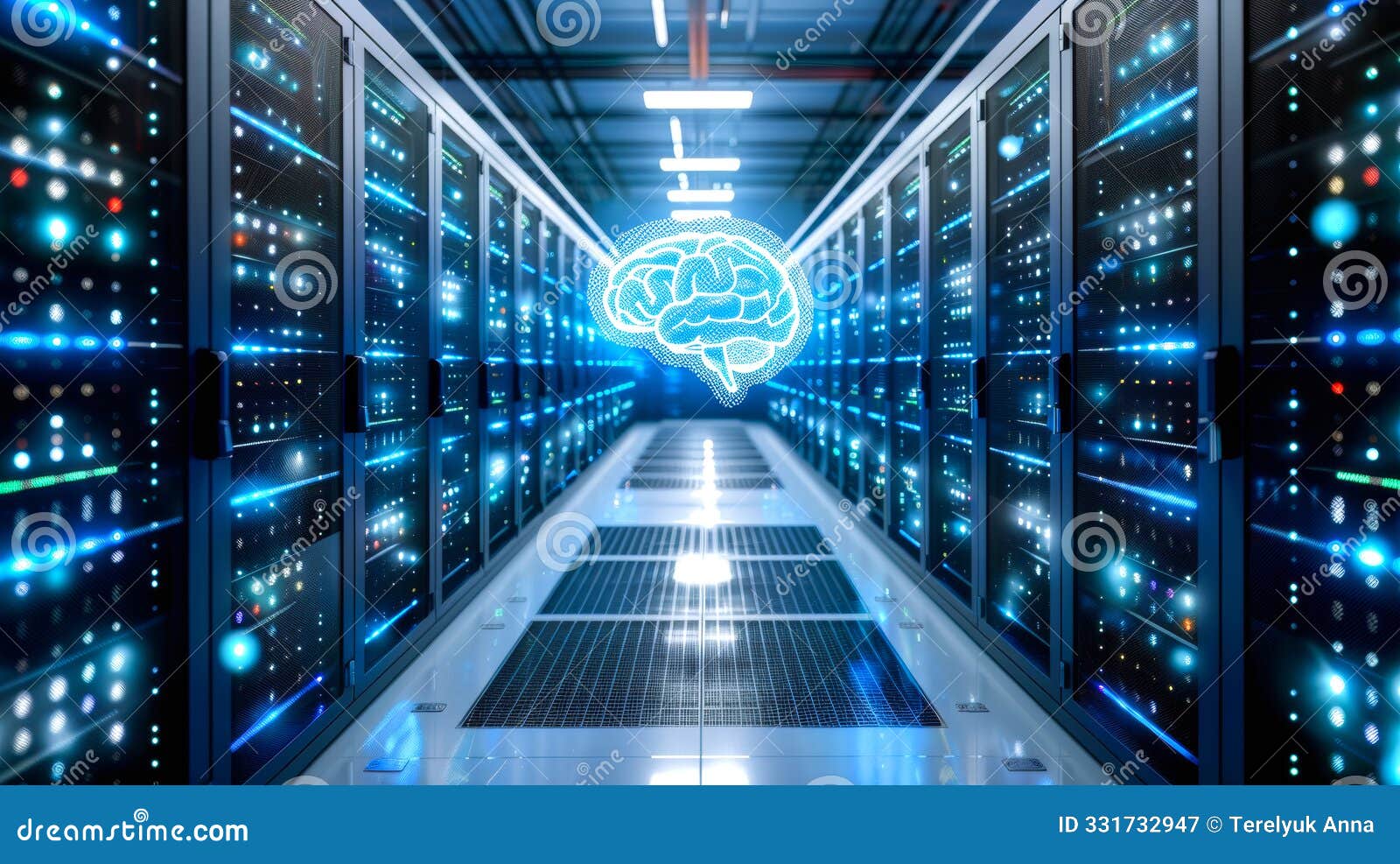 A Computer Server Room with a Brain Symbol on the Wall Stock Image ...