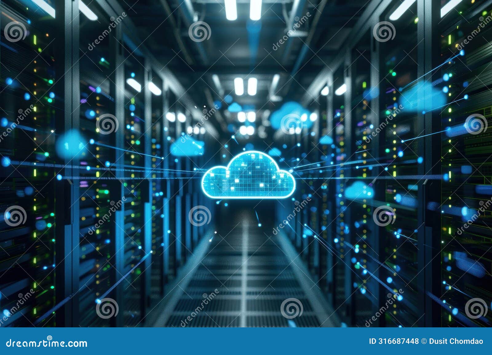 A Computer Server Room with a Cloud Symbol Stock Photo - Image of ...