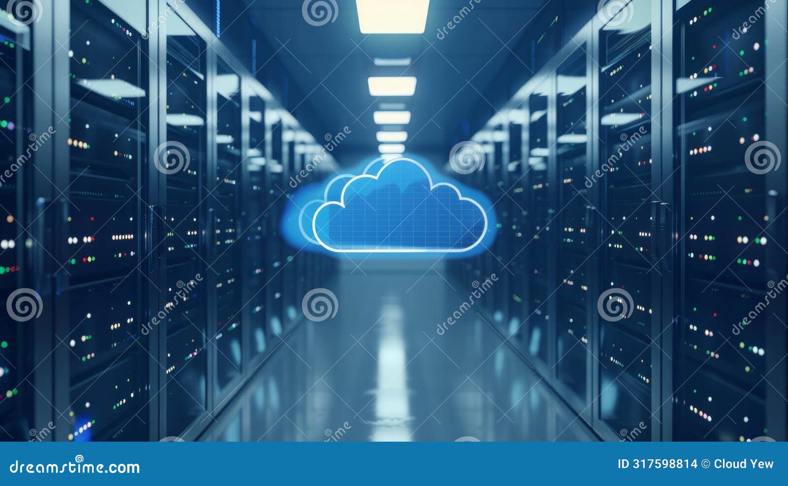 A Computer Server Room with a Cloud Symbol on the Wall Stock ...