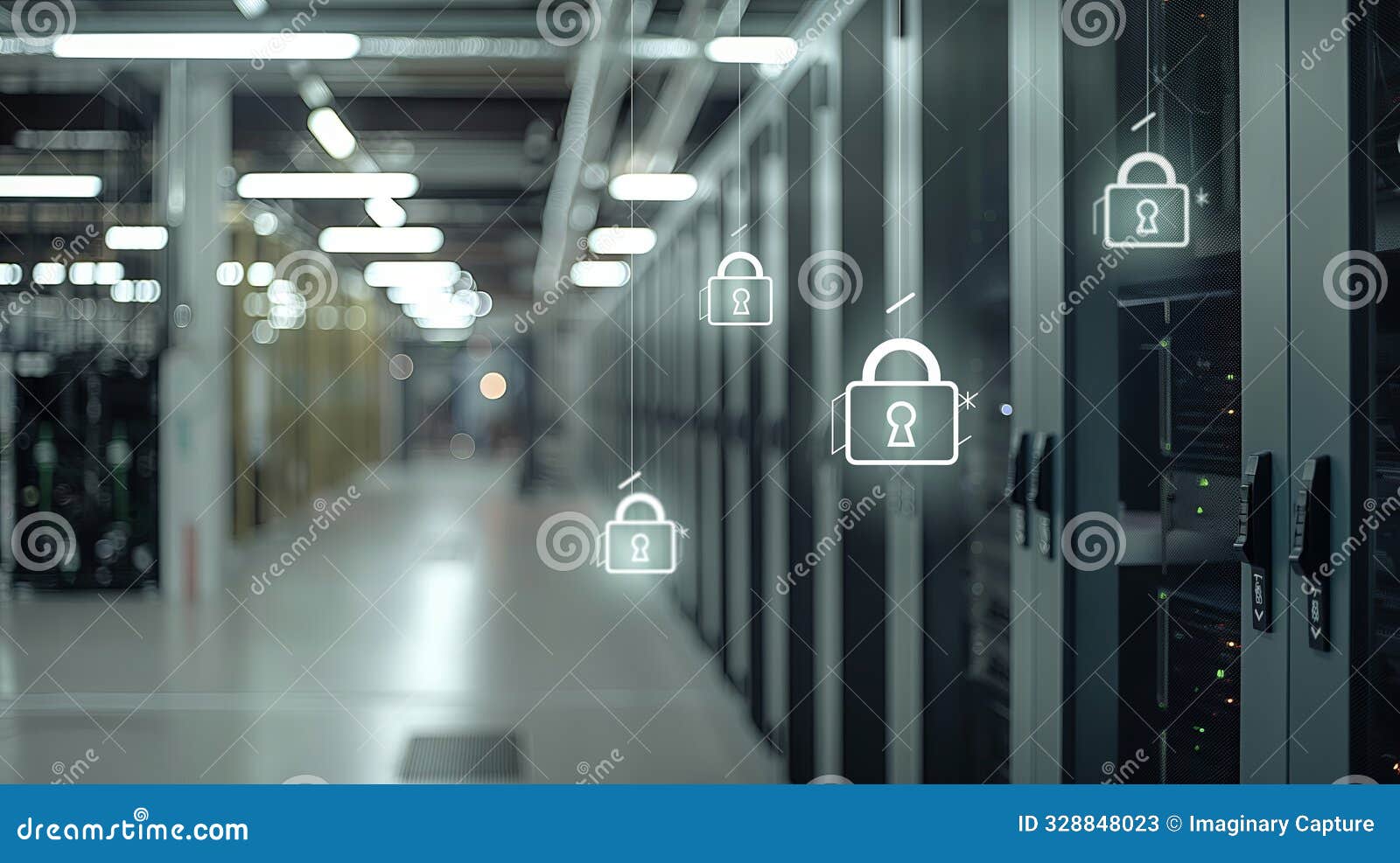 A Computer Server Room with Many Security Locks on the Walls. Digital ...