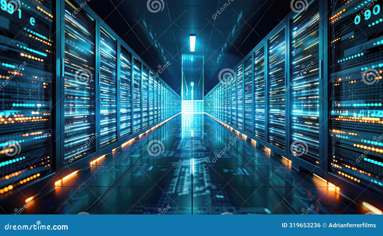 A Computer Server Room with Many Servers and a Large Window Stock Photo ...