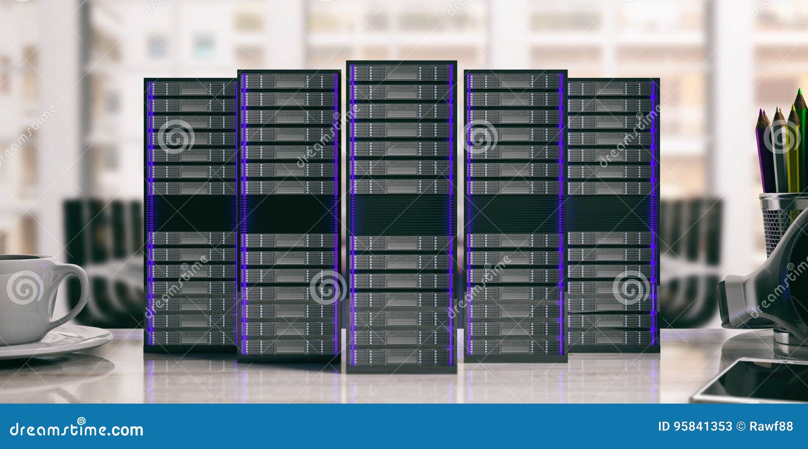 Computer Server Storage Units on Office Background. 3d Illustration ...