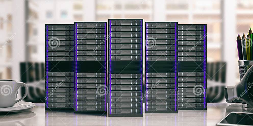 Computer Server Storage Units on Office Background. 3d Illustration ...