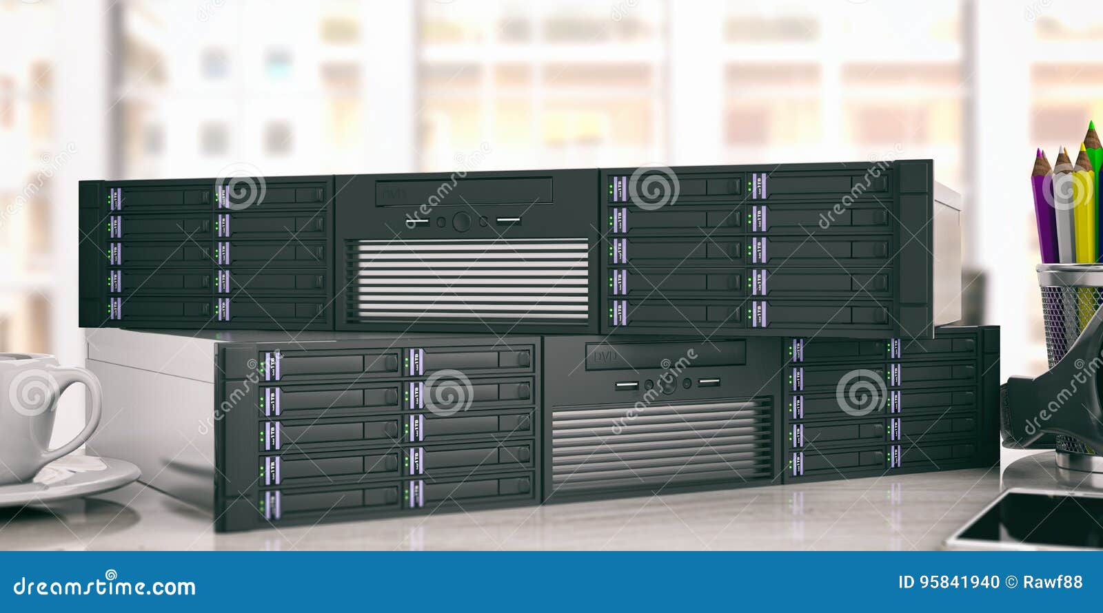 Computer Server Storage Units on Office Background. 3d Illustration ...