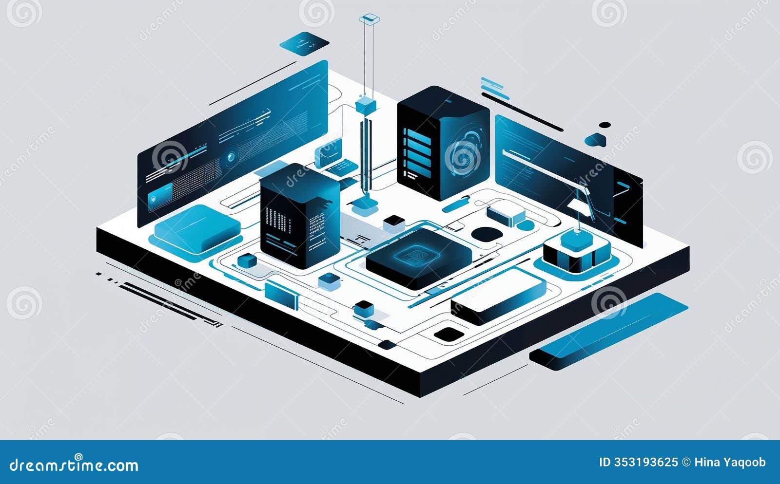 Computer Server Vector Style Blue Illustration, Isolated on White ...