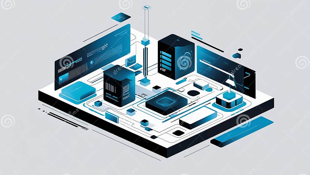Computer Server Vector Style Blue Illustration, Isolated on White ...