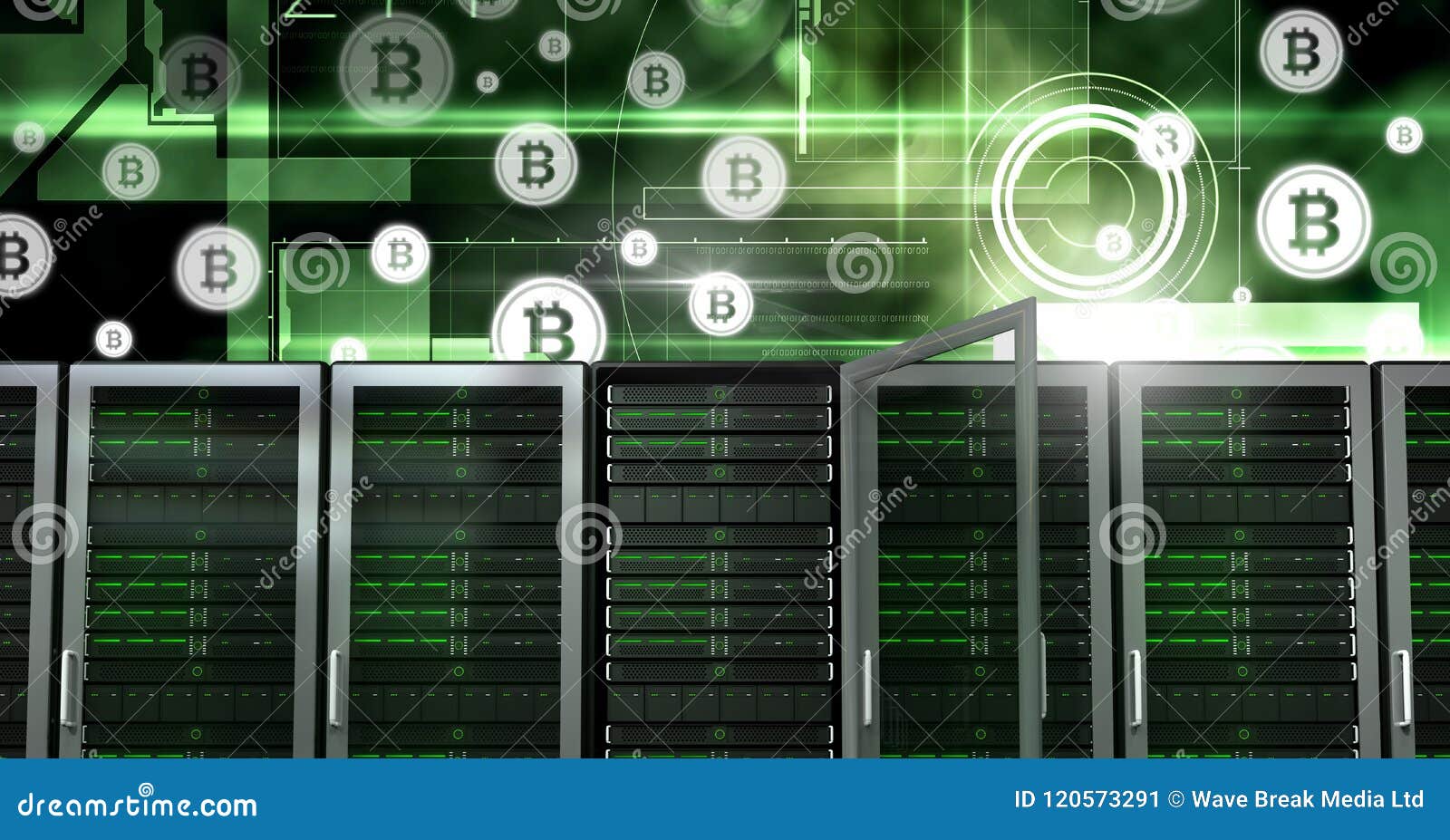 Computer Servers and Bitcoin Technology Information Interface Stock ...