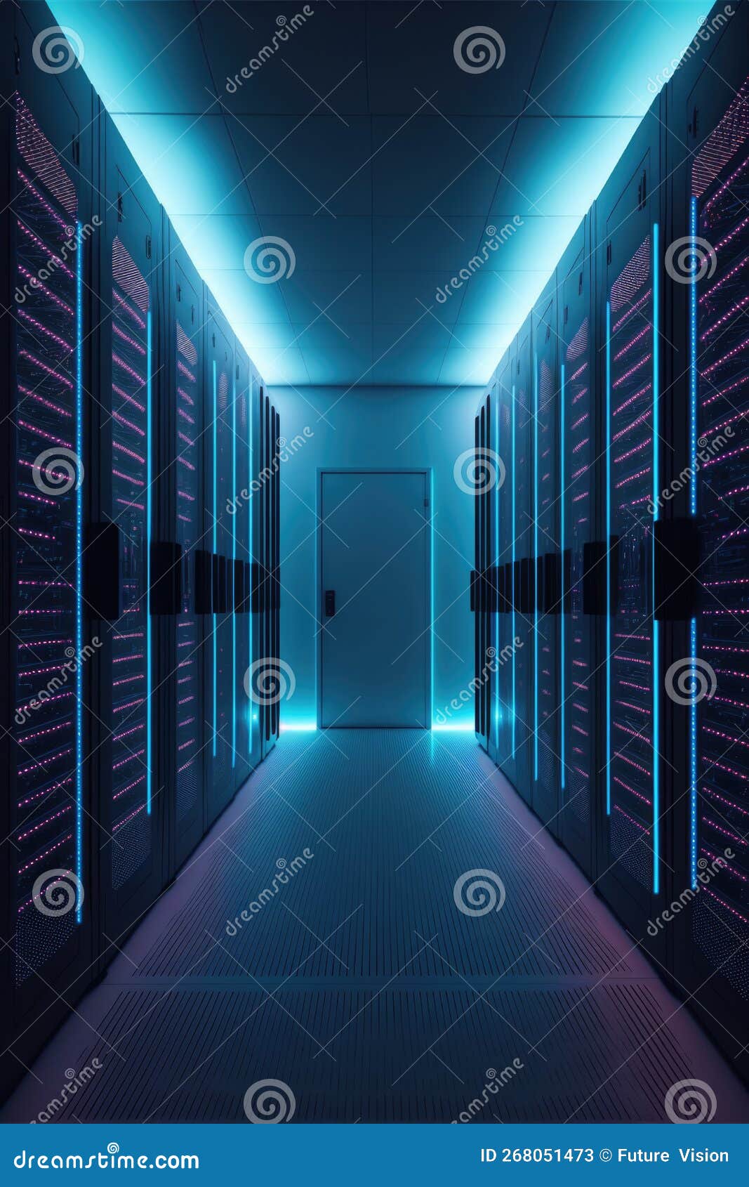Computer Servers with Blue Lights in Server Farm, Created Using ...
