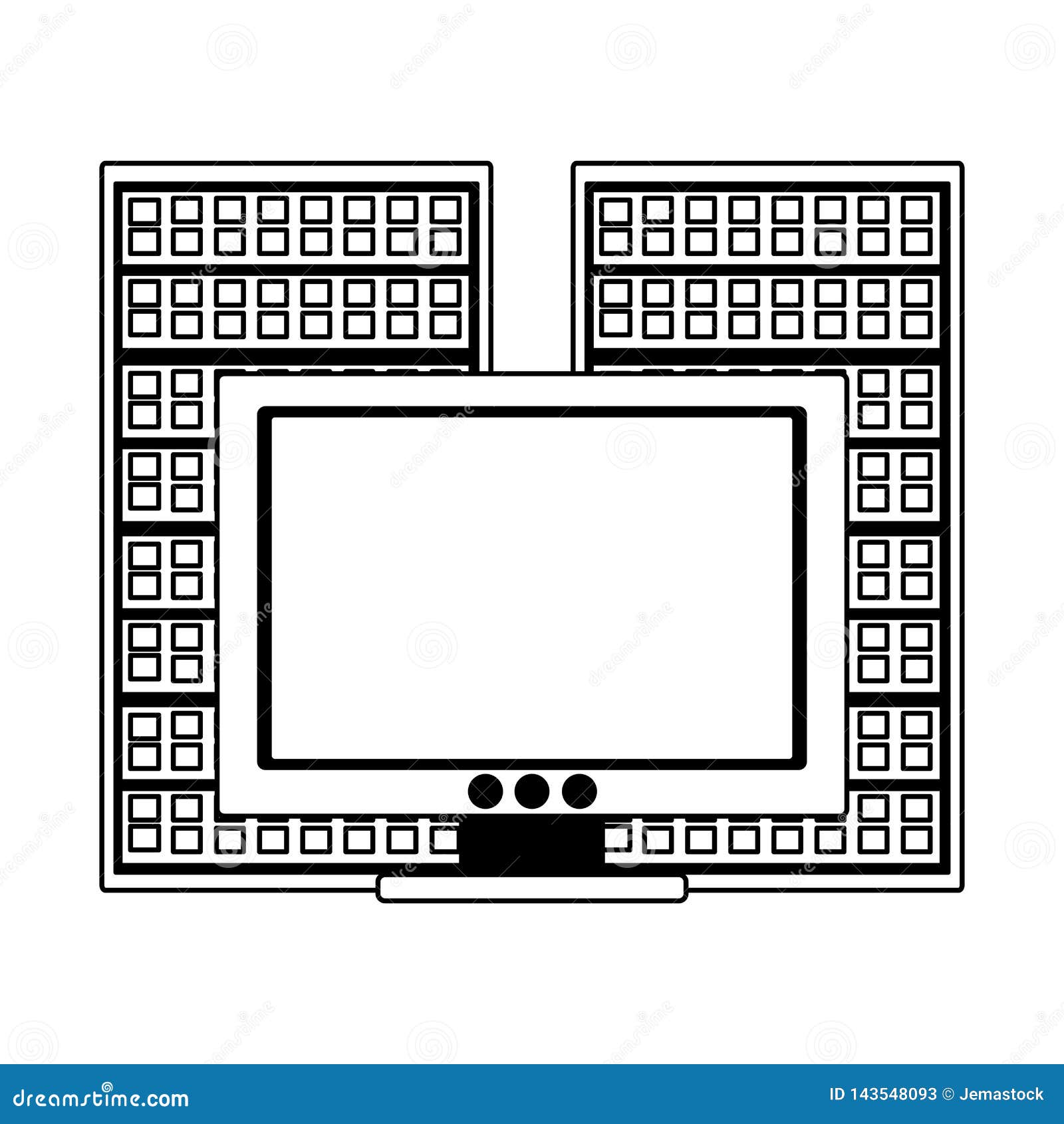 Computer with Servers and Cloud in Black and White Stock Vector ...