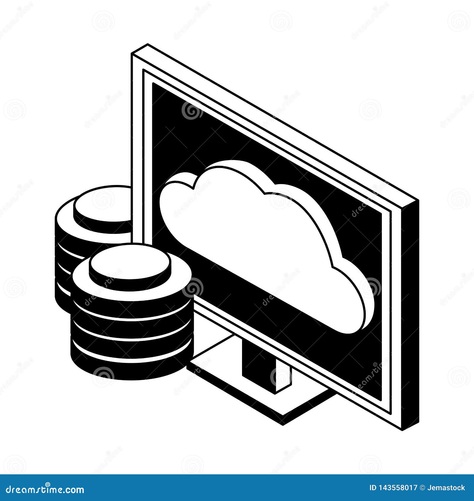 Computer with Servers and Cloud in Black and White Stock Vector ...