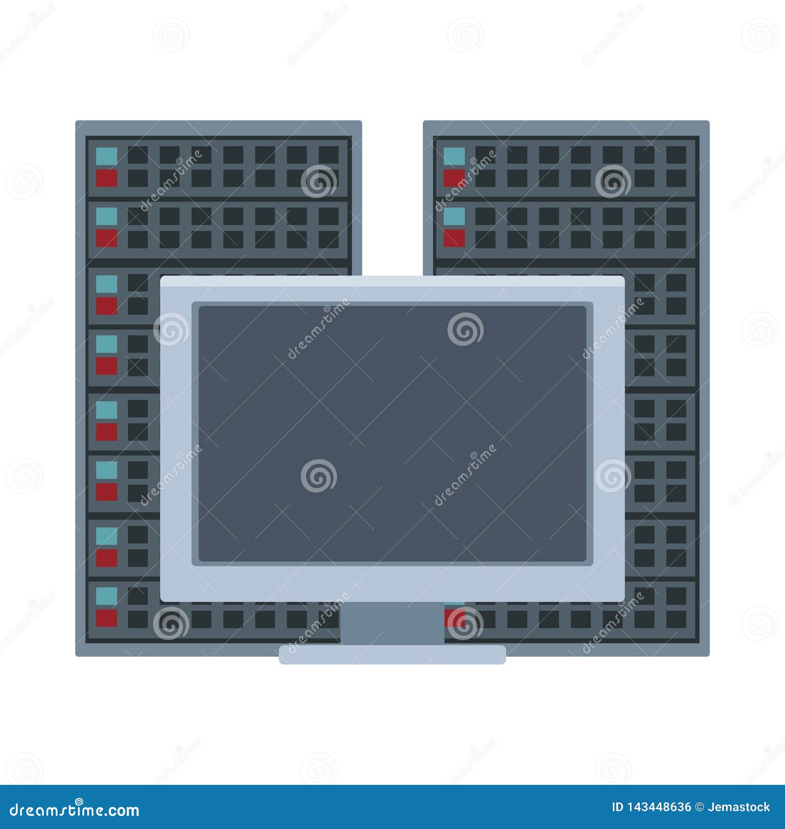 Computer with Servers and Cloud Stock Vector - Illustration of ...