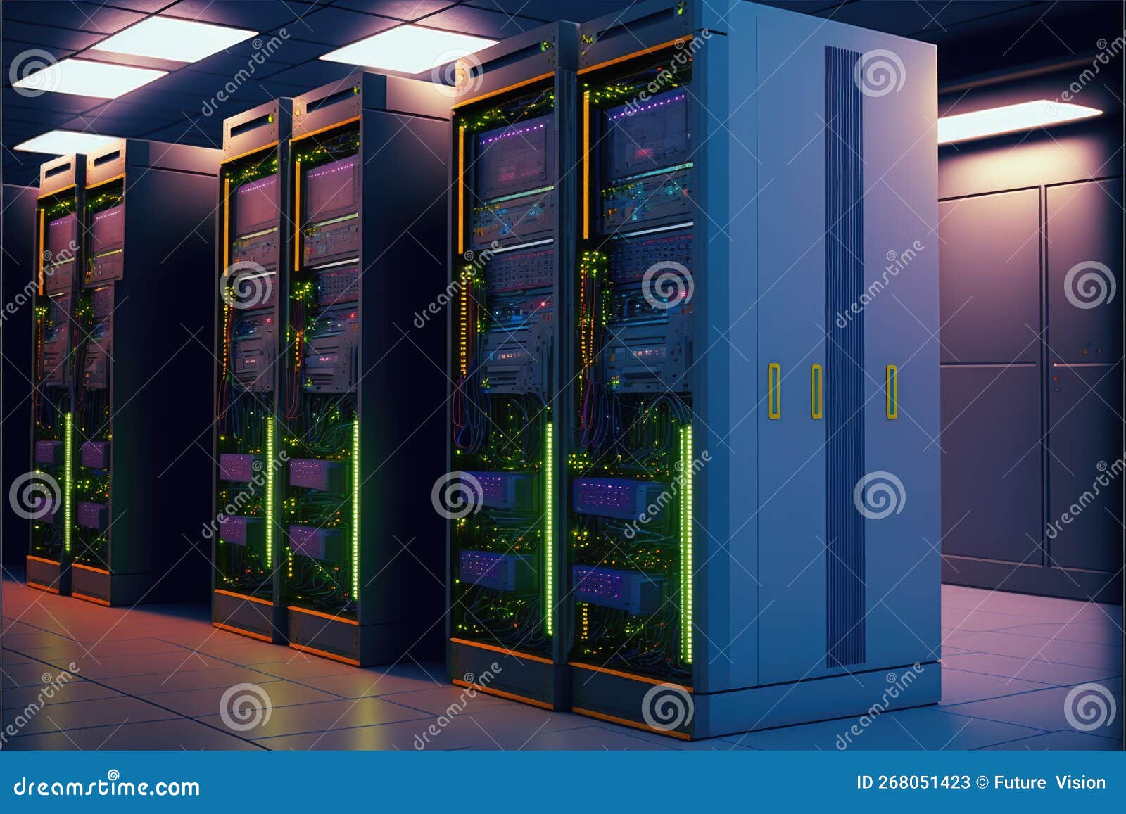 Computer Servers with Green Lights in Server Farm, Created Using ...