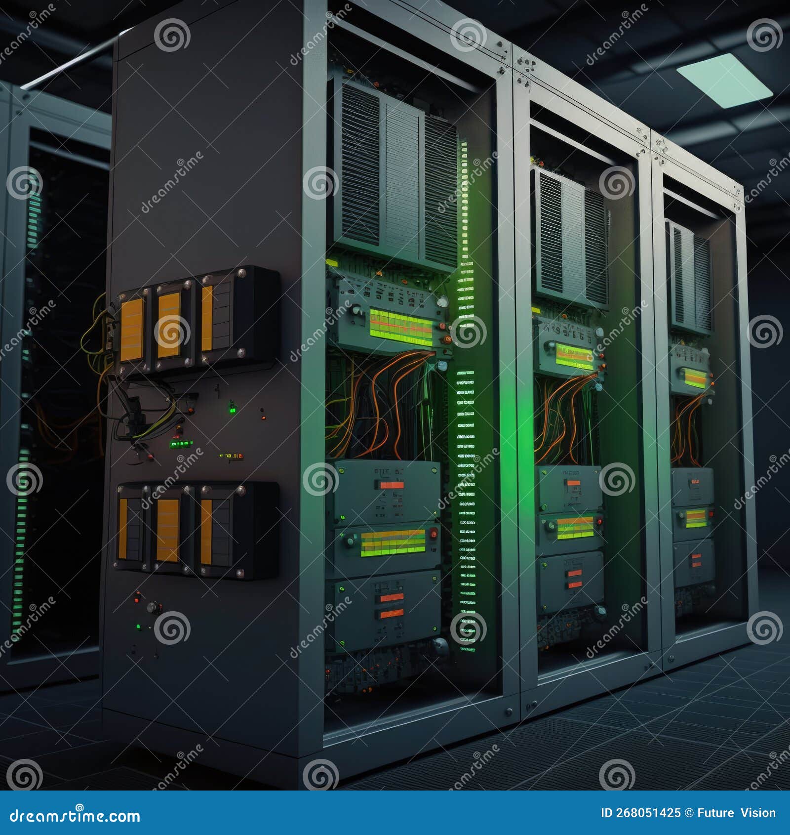 Computer Servers with Green Lights in Server Farm, Created Using ...