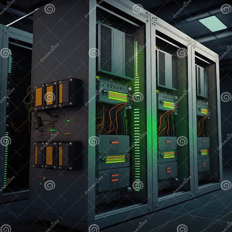 Computer Servers with Green Lights in Server Farm, Created Using ...