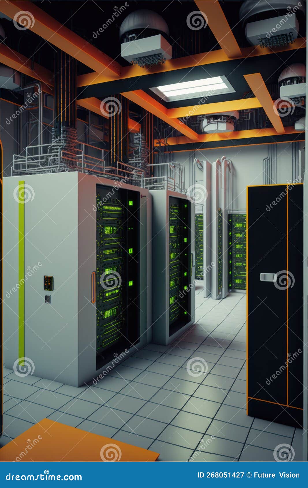 Computer Servers with Green Lights in Server Farm, Created Using ...