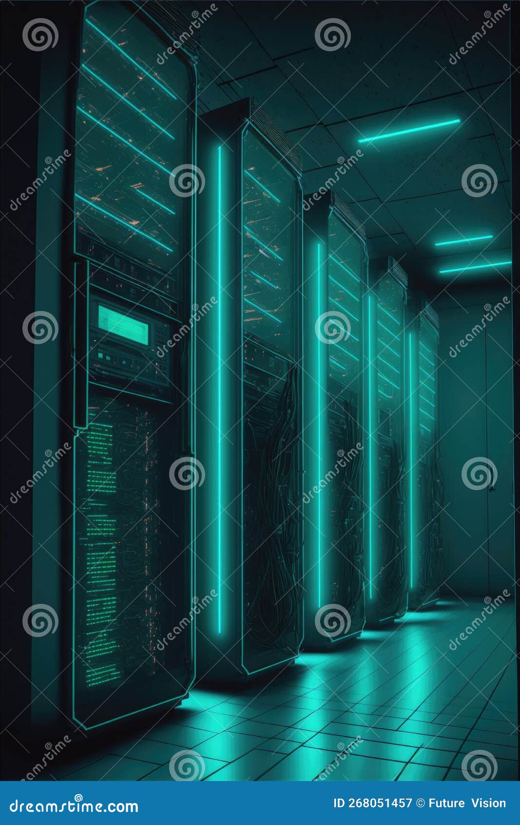 Computer Servers with Green Lights in Server Farm, Created Using ...