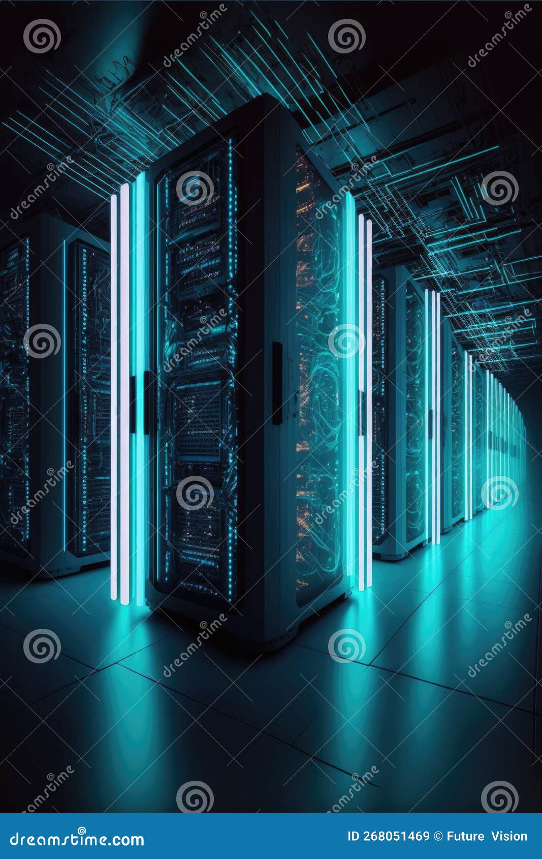 Computer Servers with Green Lights in Server Farm, Created Using ...