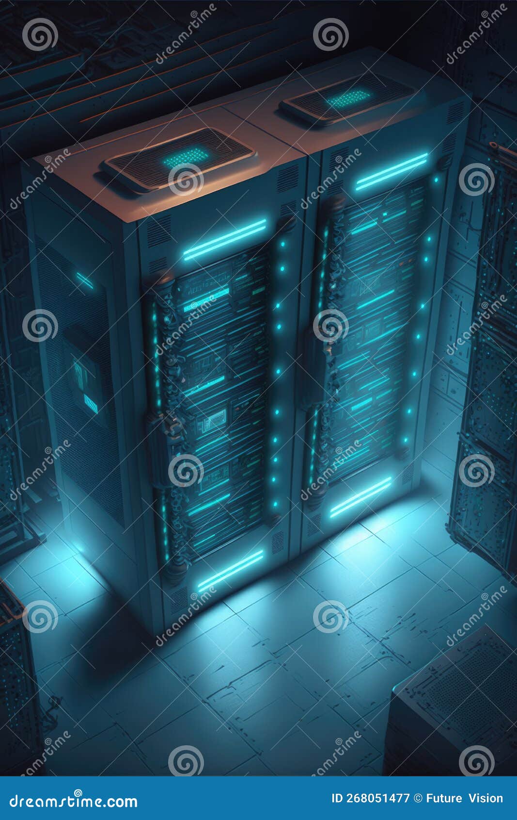 Computer Servers with Green Lights in Server Farm, Created Using Generative Ai Technology Stock ...