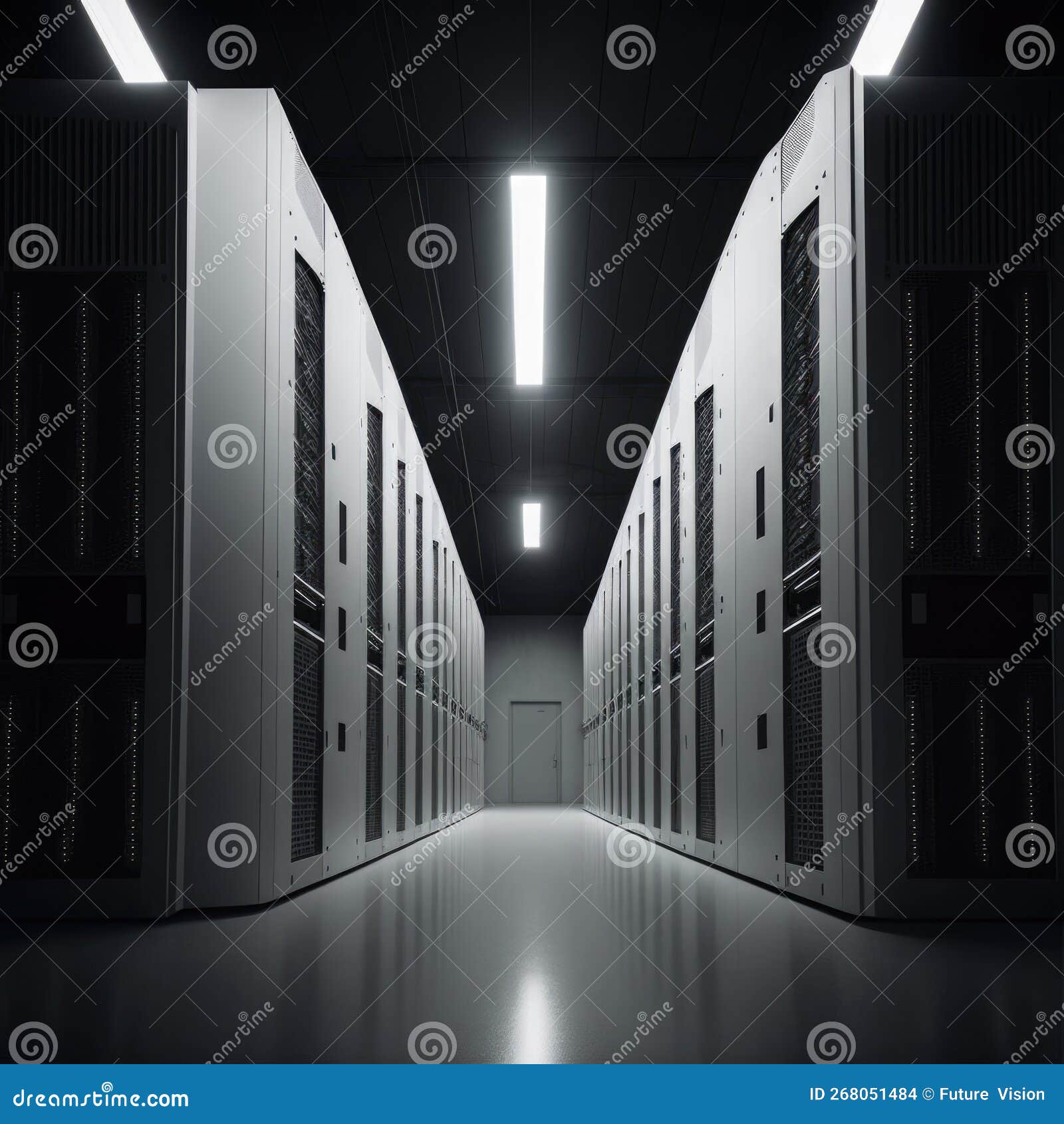 Computer Servers with Lights in Server Farm, Created Using Generative ...