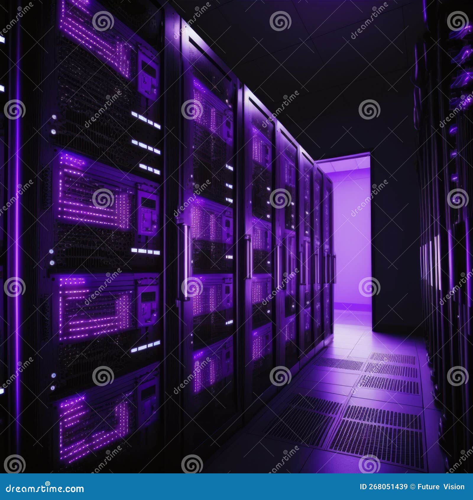 Computer Servers with Purple Lights in Server Farm, Created Using ...