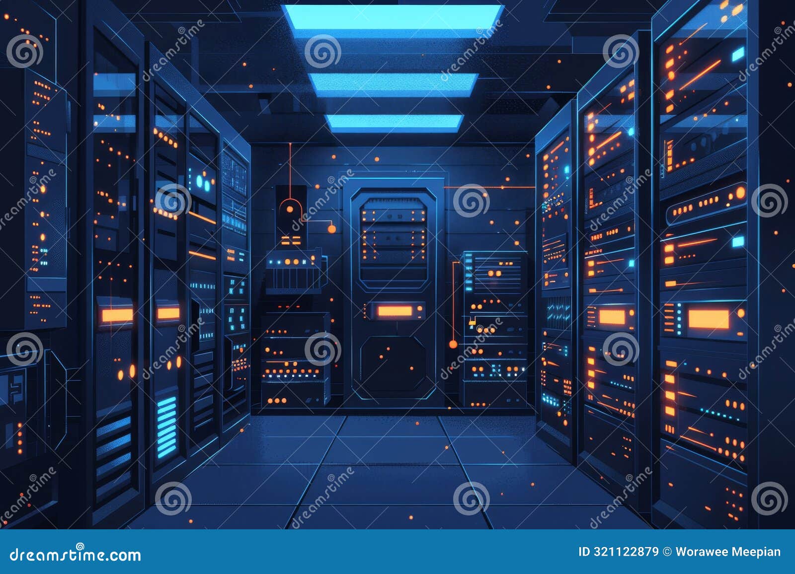 Computer Servers Room at Data Center. Concept of Technology and ...