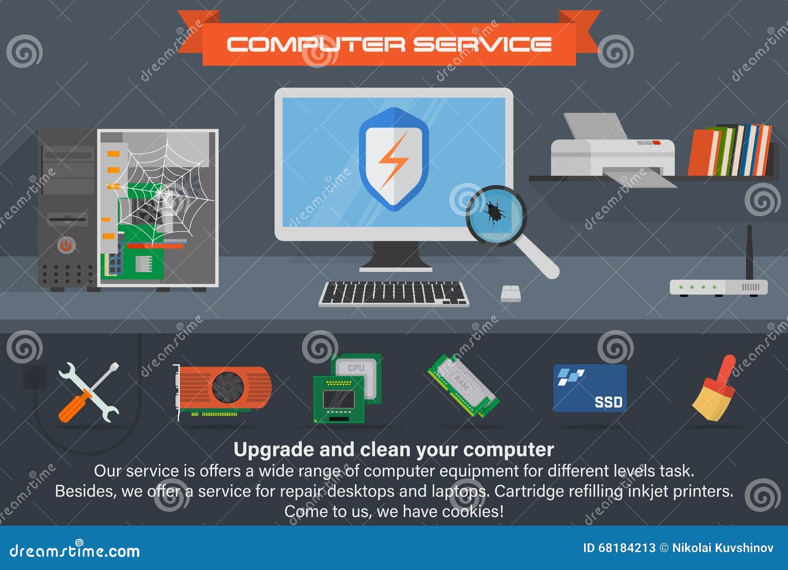 Computer Service Banner. Running the Process of Searching Virus Stock ...