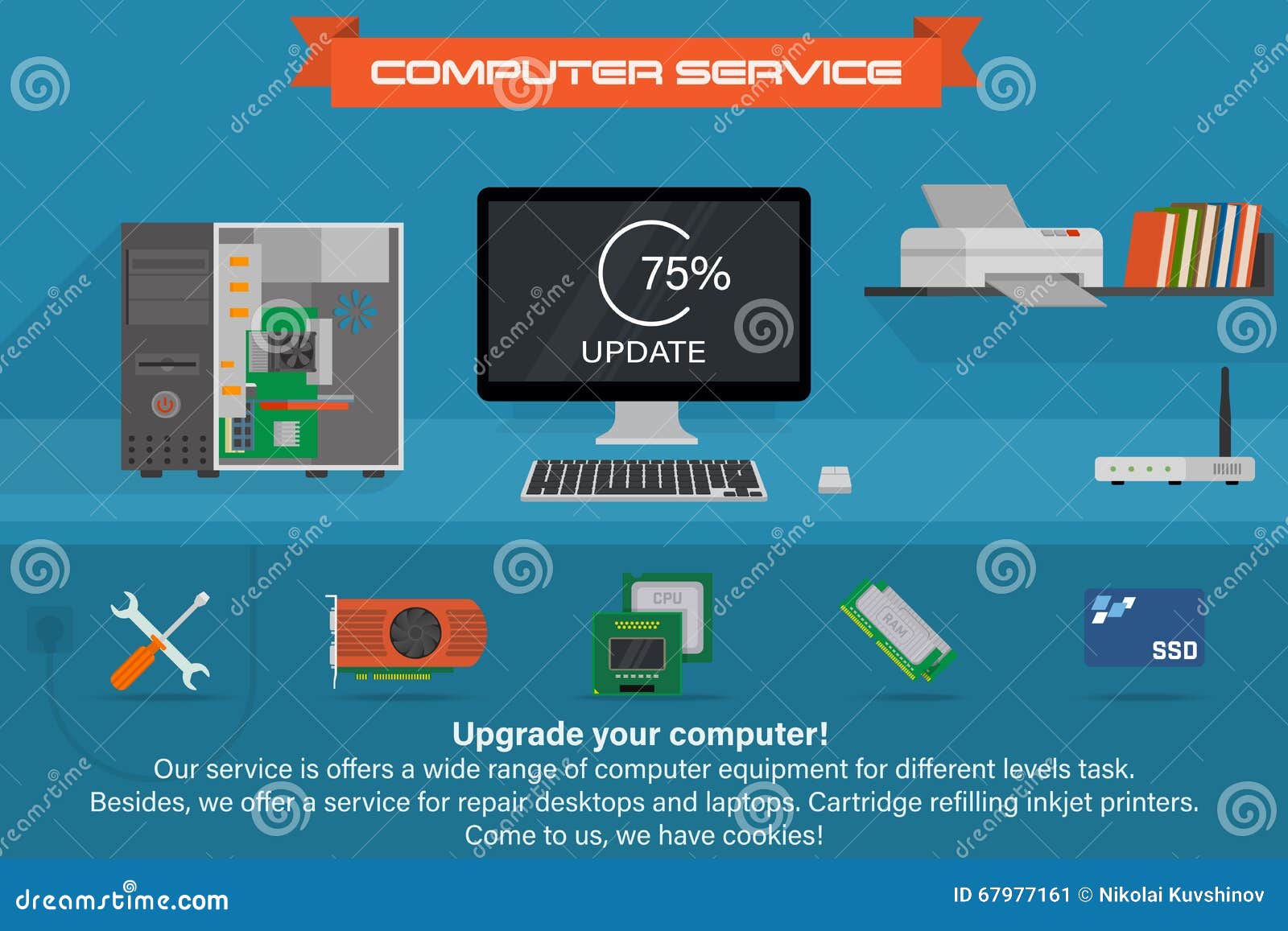 Computer Service Banner. Running the Process of Updating. Desktop ...