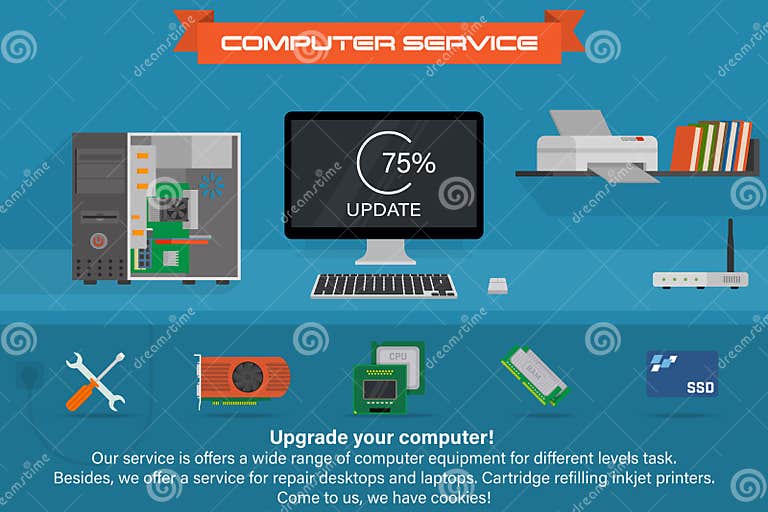 Computer Service Banner. Running the Process of Updating. Desktop ...