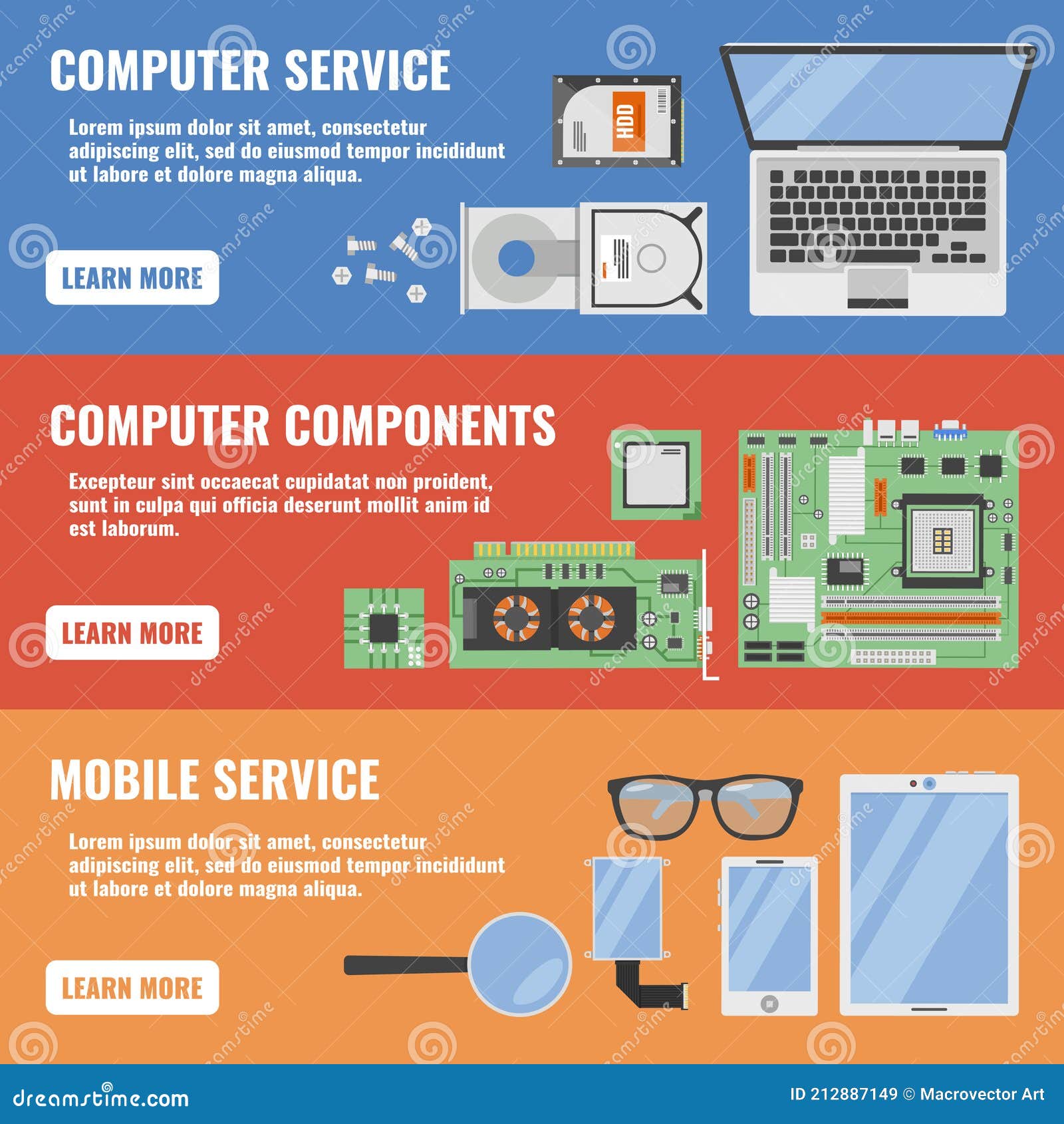 Computer Service Banner Set Stock Vector - Illustration of repair ...
