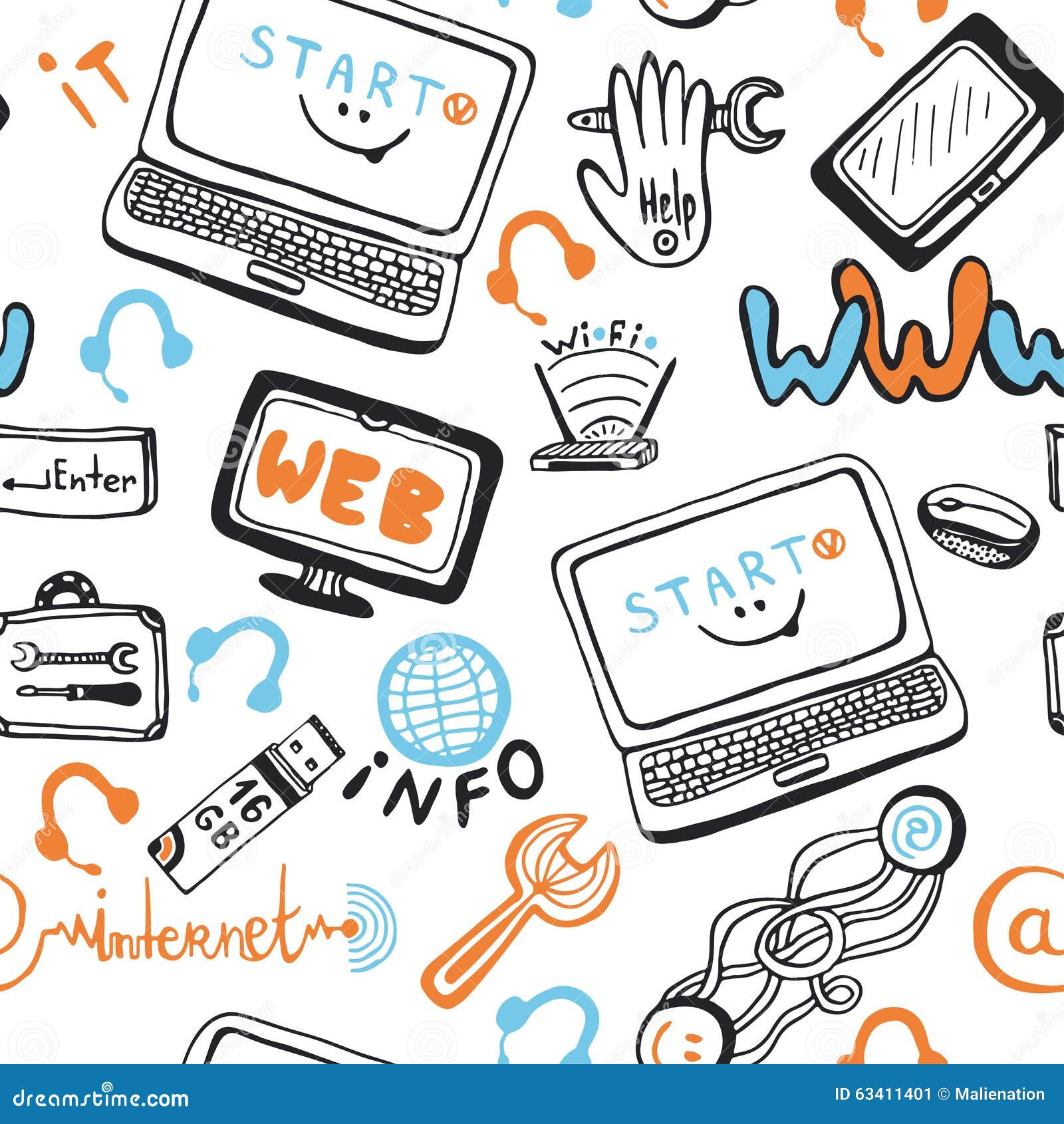 Computer Service Doodles. Computer Repair Center Vector Seamless ...