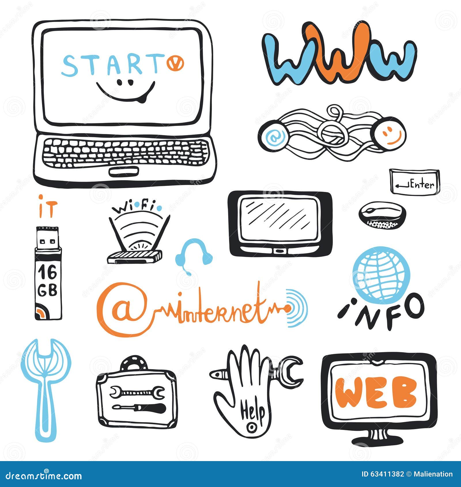 Computer Service Doodles Set. Computer Repair Center Vector Icons Stock ...