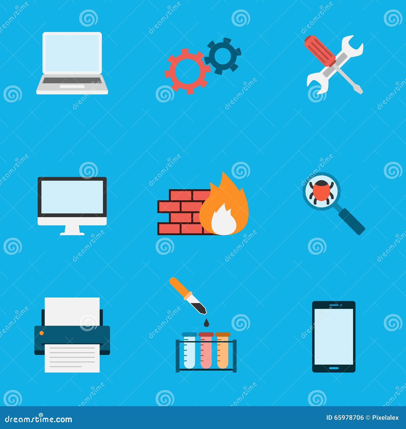 Computer Service Icons Flat Stock Vector - Illustration of printing ...