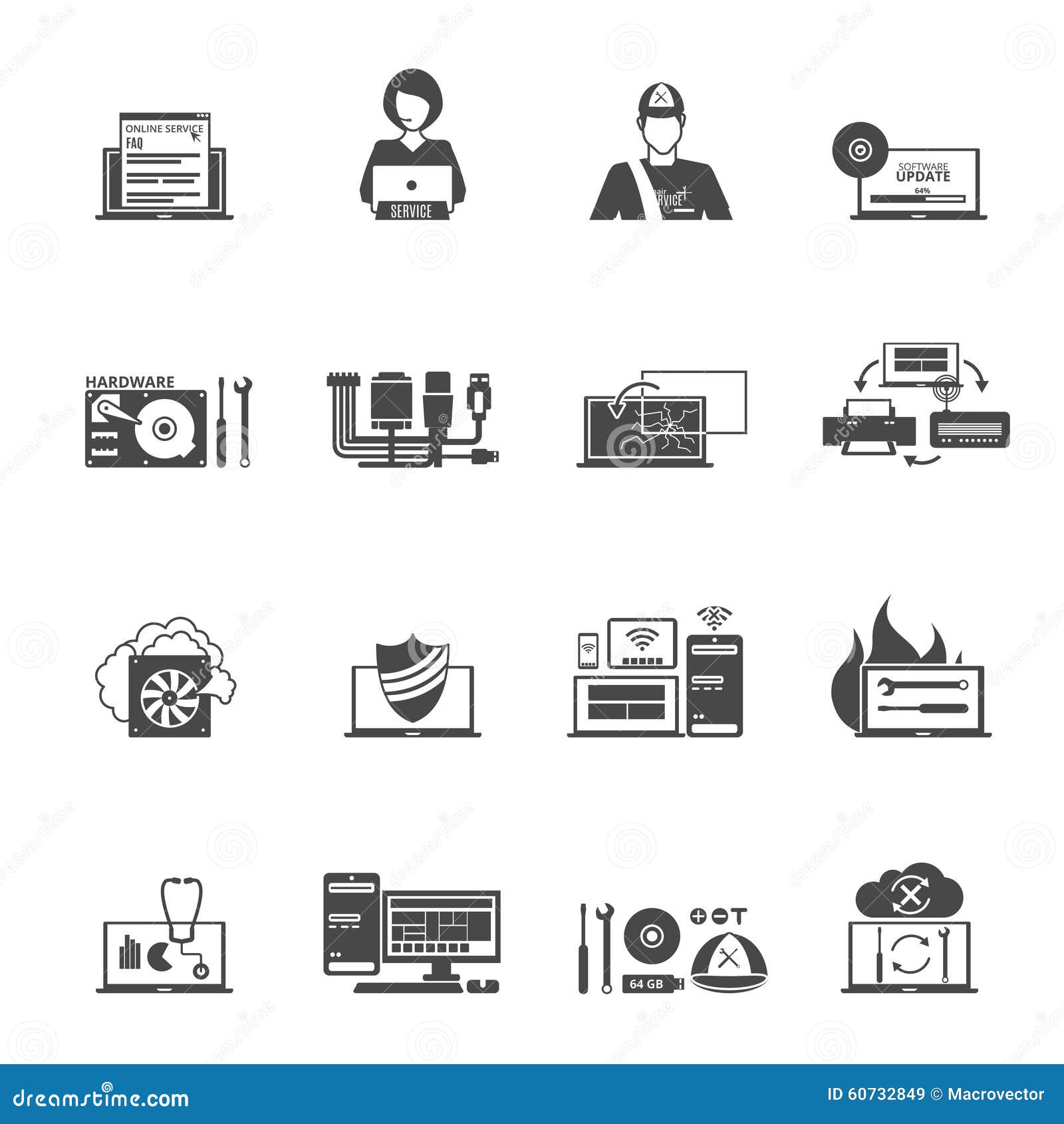Computer Service Icons Set stock vector. Illustration of help - 60732849