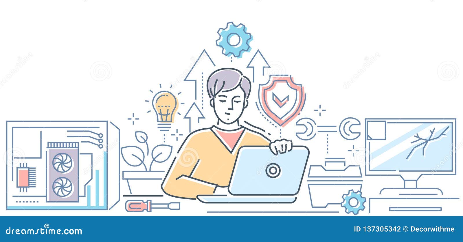 Computer Service - Modern Line Design Style Illustration Stock Vector ...