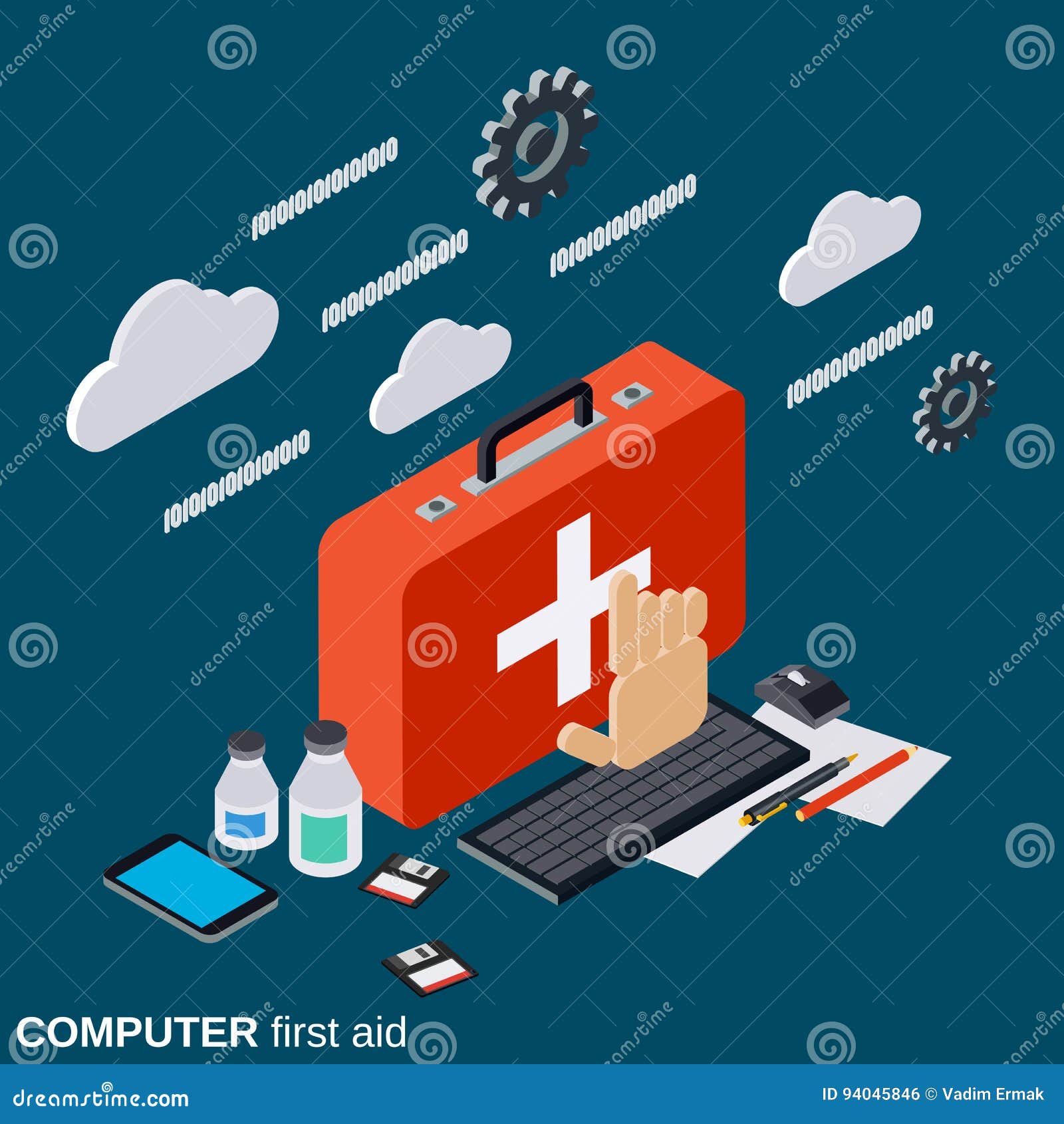 Computer Service, Repair, Technical Support, First Aid Vector Concept ...