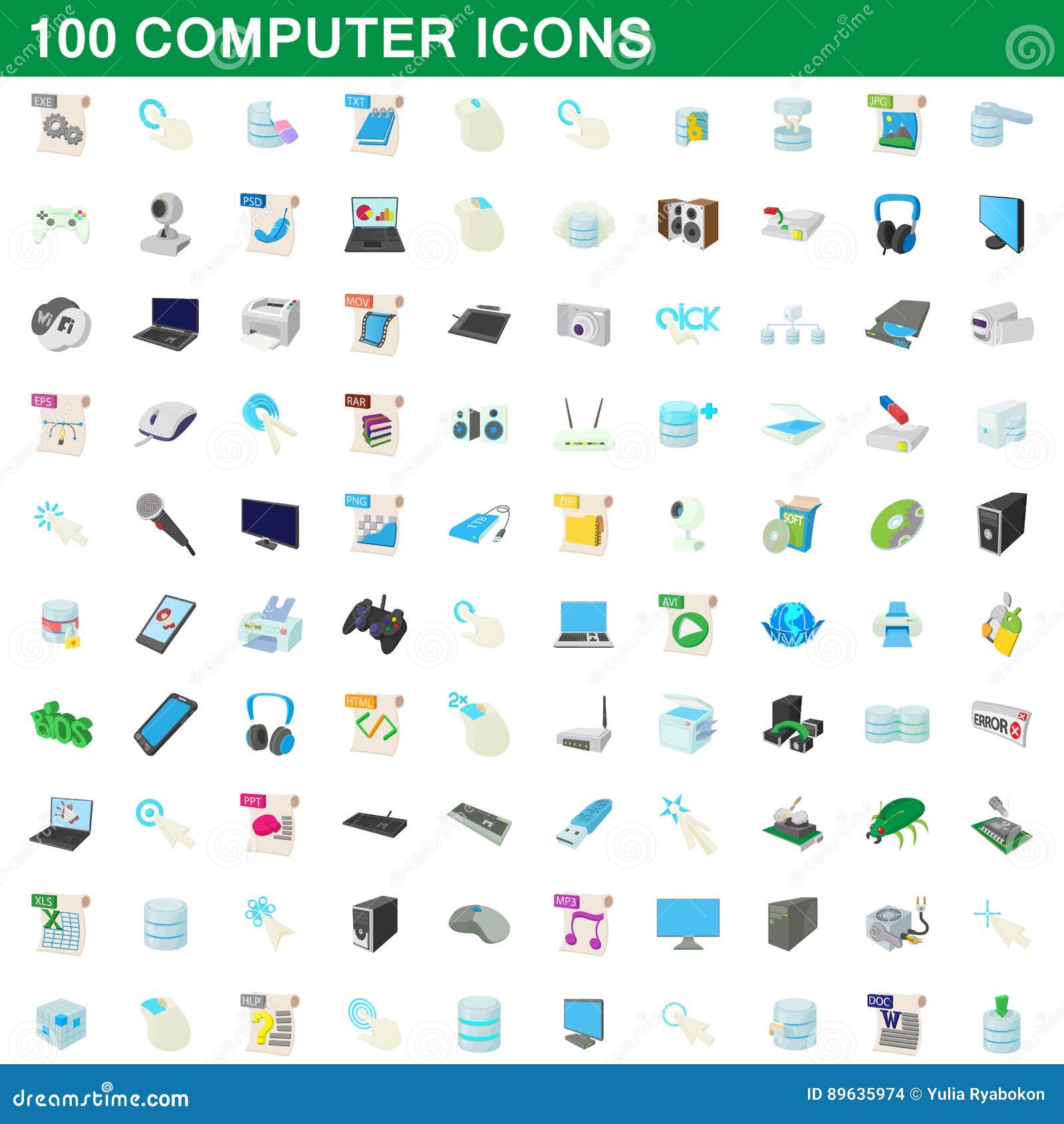 100 Computer Set, Cartoon Style Editorial Stock Image - Illustration of ...