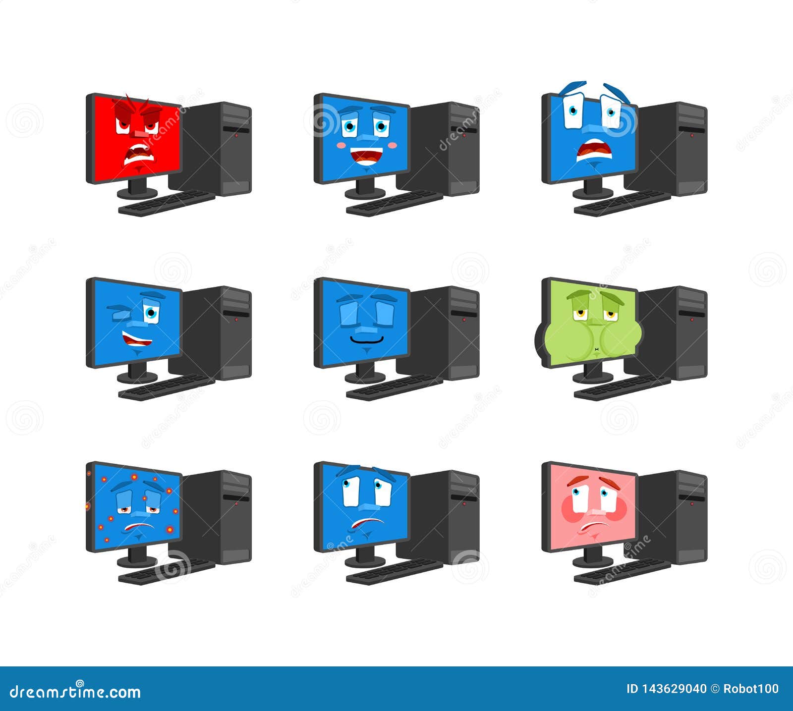 Computer Set Emotion. Sleeping and Evil Emotion Avatar. Bewildered and ...