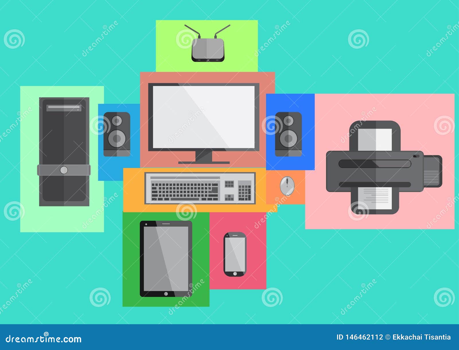Computer Set Smart Phone and Tablet Flat Design Stock Vector ...