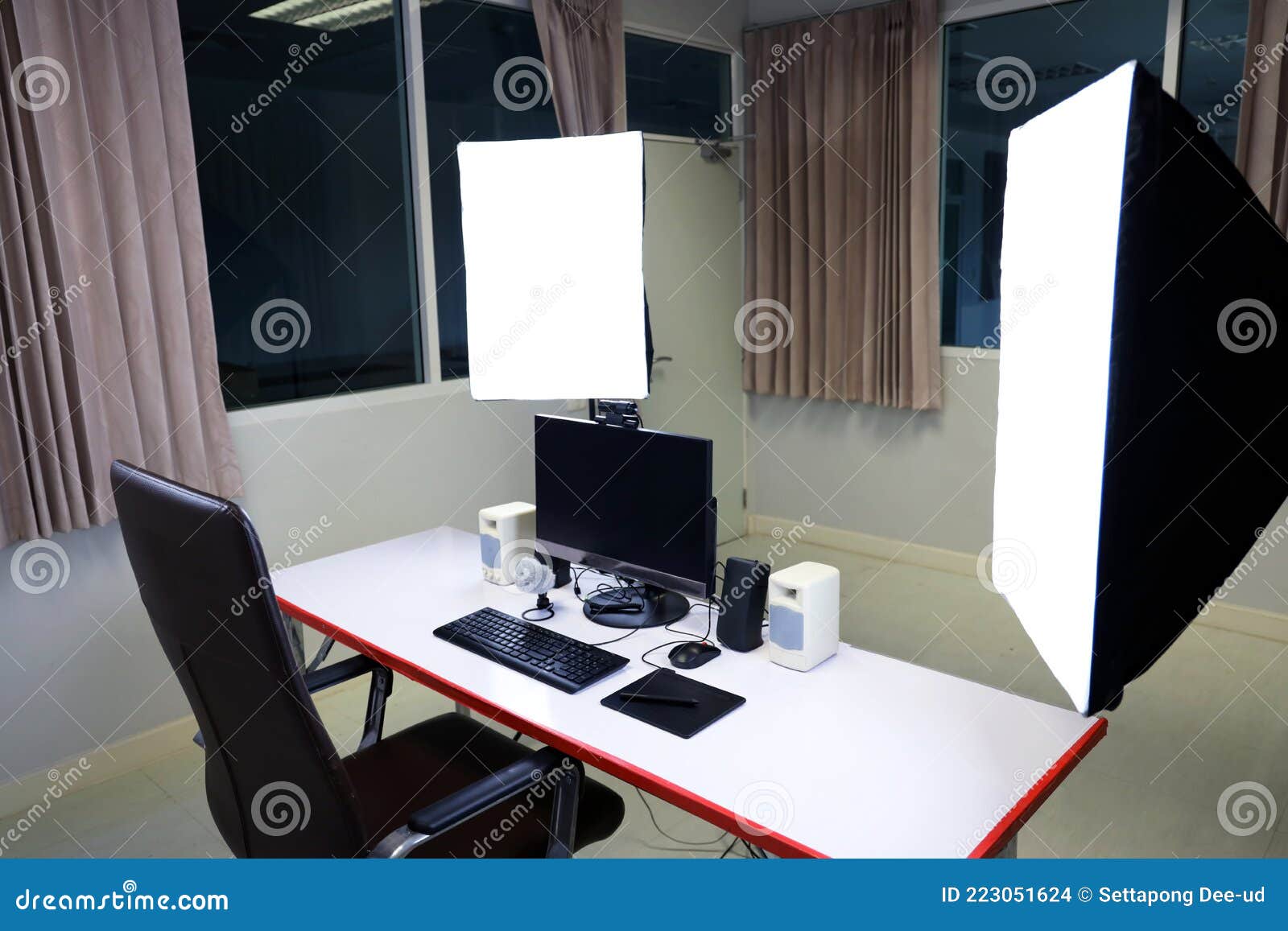 Computer Set in Studio for Online Learning with Microphone, Webcam ...