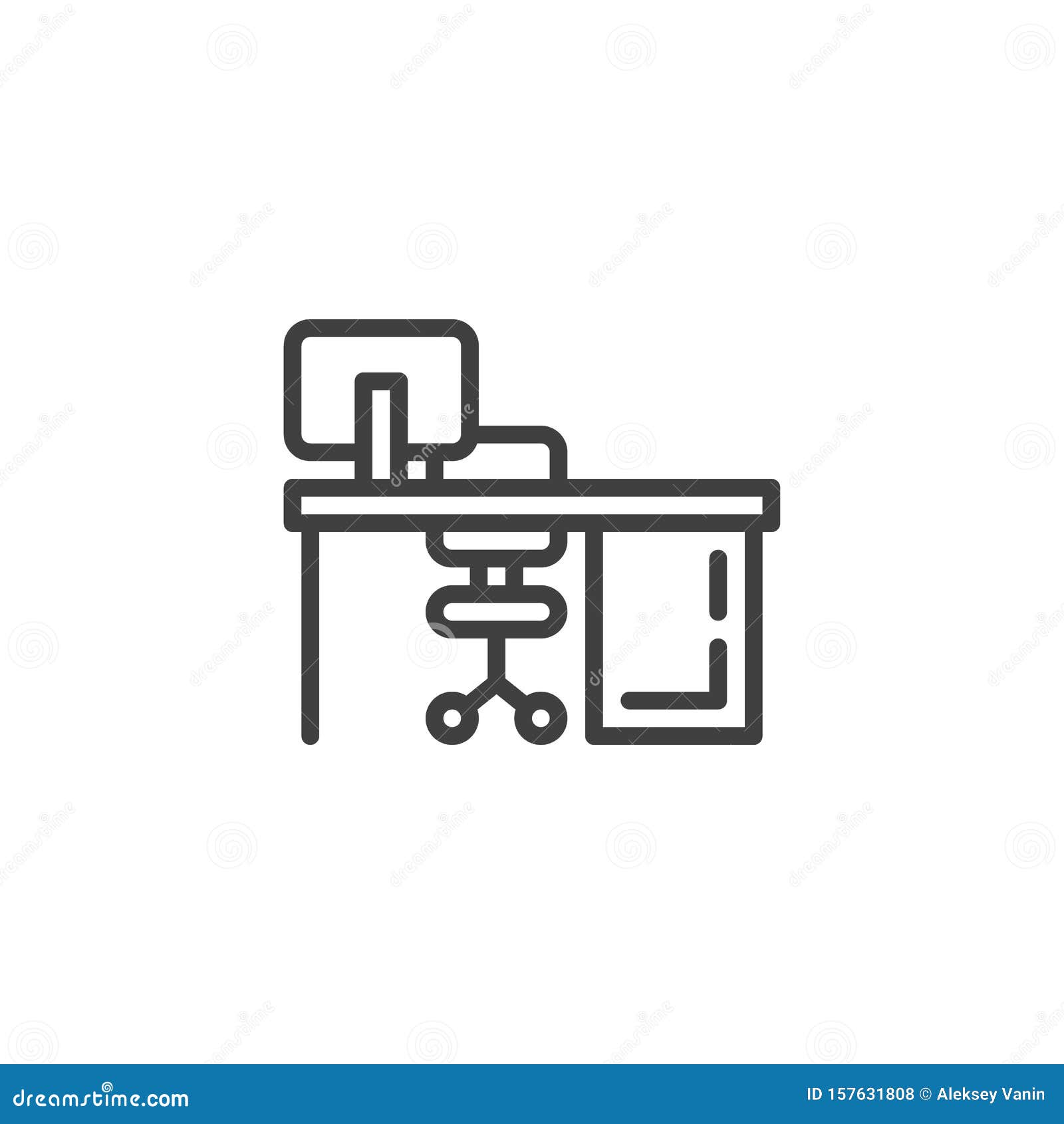 Computer Set with Table and Chair Line Icon Stock Vector - Illustration ...