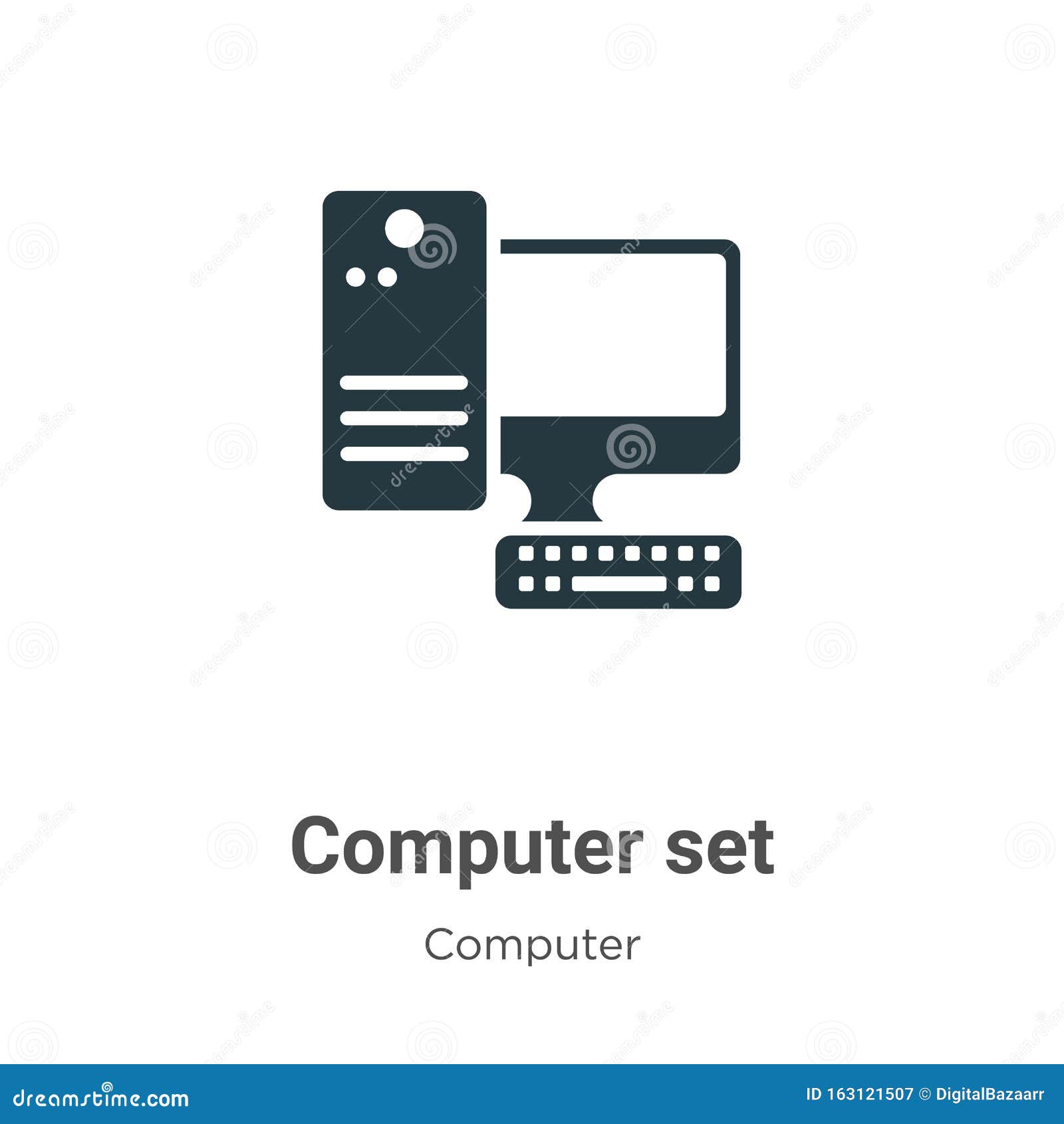 Computer Set Vector Icon on White Background. Flat Vector Computer Set ...