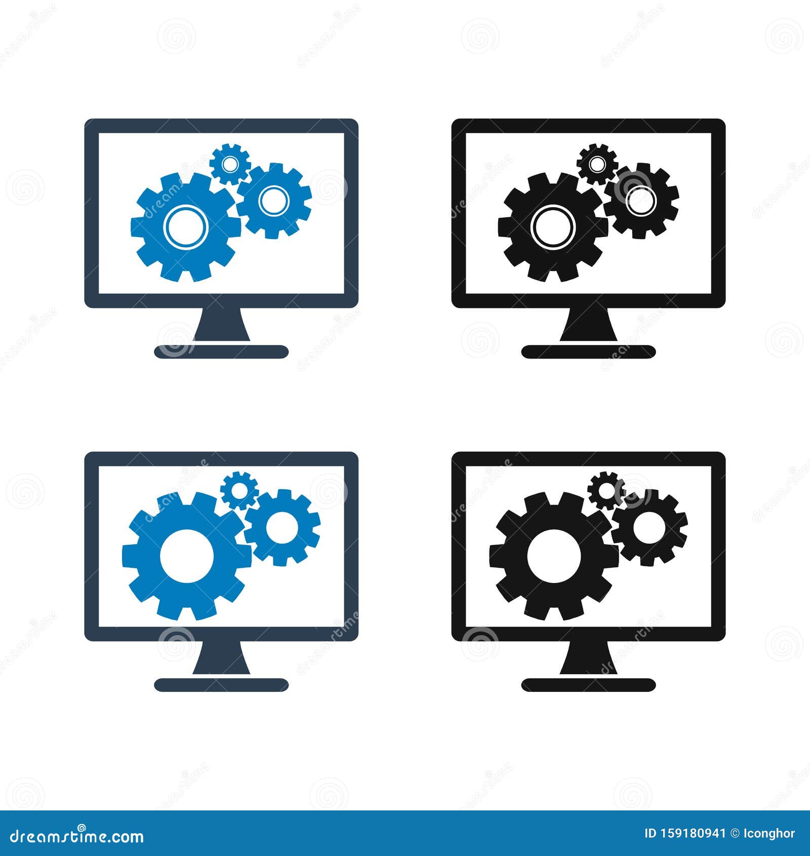 Computer Settings Icon Set. Stock Vector - Illustration of silhouette ...