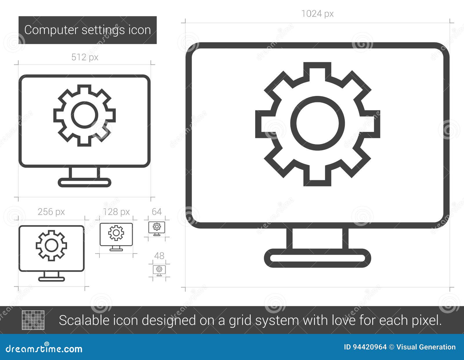 Computer Settings Icon. Gear Vector Simple Minimal 96x96 Pictogram ...