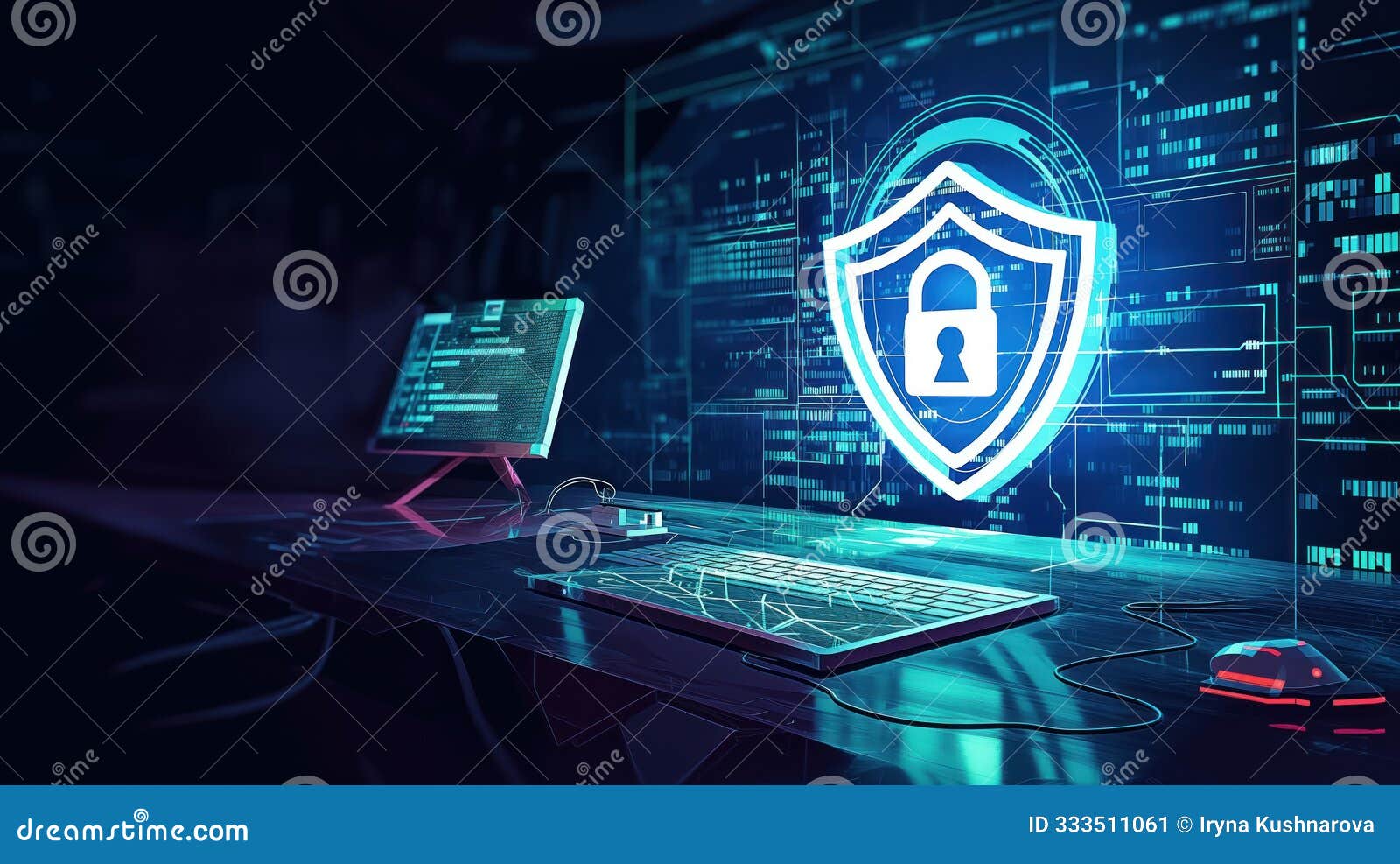 Computer Setup with Blue Shield on Monitor Protected by Keypad ...