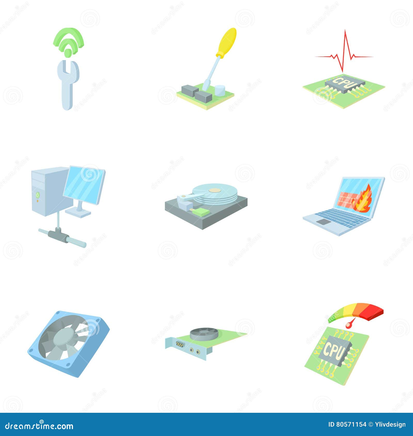 Computer Setup Icons Set, Cartoon Style Stock Vector - Illustration of ...