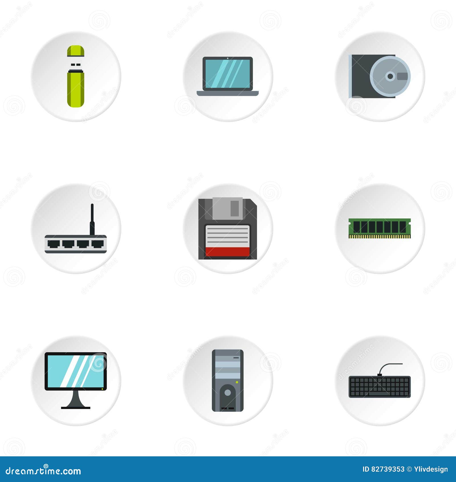 Computer Setup Icons Set, Flat Style Stock Vector - Illustration of ...